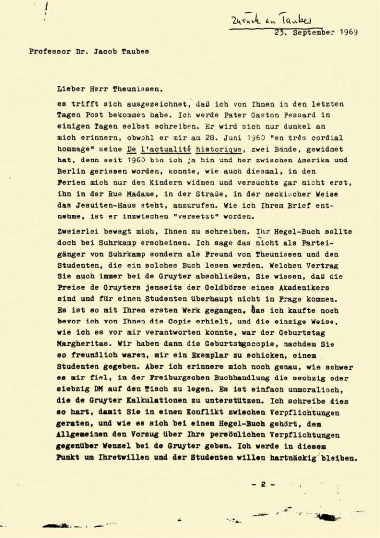 »Zweierlei bewegt mich, Ihnen zu schreiben.« Jacob Taubes zwischen ...